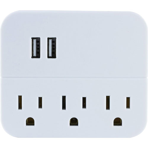Barra multicontacto GE pared 3 contactos con 2 usb blanco | Papelería Lumen