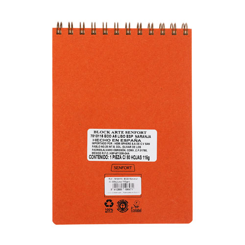 Block Arte Senfort Eco A5 Esp 115G 80 Hojas Naranja | Papelería lumen