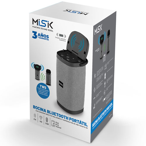 BOCINA MISIK MS266 BLUETOOTH CARGA INDUCTIVA GRIS | Papelería Lumen