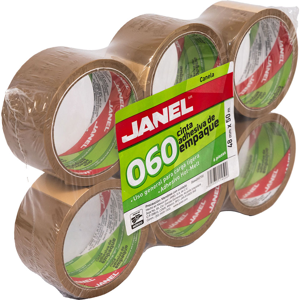 Cinta Empaque Janel Canela 48mmx50m con 6 piezas| Papelería Lumen