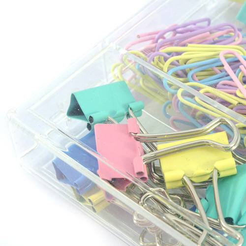 Estuche de clips 130 piezas varios colores | Papelería Lumen