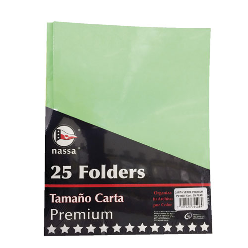 Folder Sencillo Manila Nassa Tamaño Carta 25 Pz Verde | Papelería Lumen