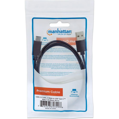 Cable Manhattan Usb A Usb-C Para Móvil 1M Negro | Papelería Lumen