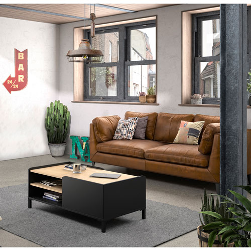 MESA DE CENTRO ALTEREGO AMSTERDAM TUKER 1E56014 NEGRO/ROBLE | Alterego | lumen.com.mx