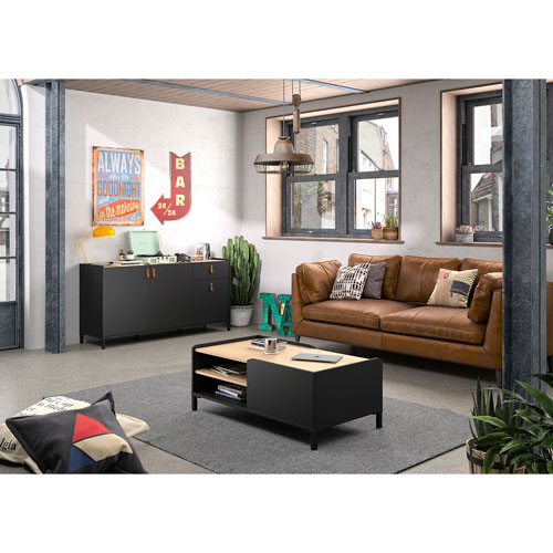 MESA DE CENTRO ALTEREGO AMSTERDAM TUKER 1E56014 NEGRO/ROBLE | Alterego | lumen.com.mx