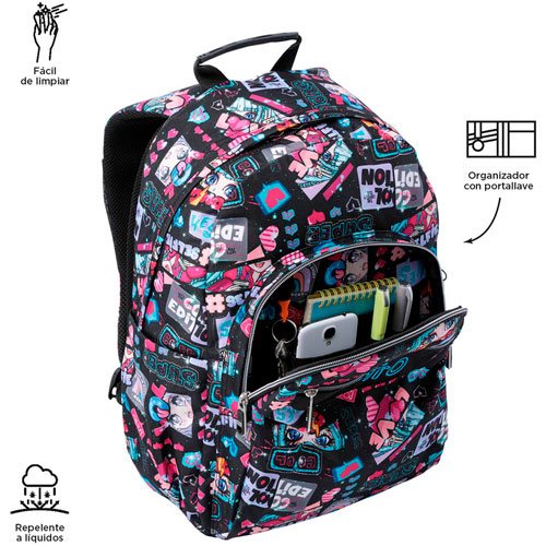 Mochila escolar Totto Acuarela 6Cz Bp negro/Morado