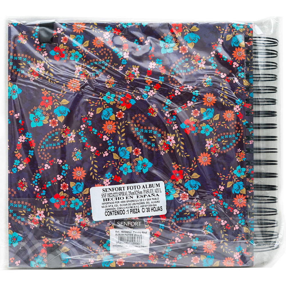 Álbum fotos Senfort Esp 25x25cm 30 hojas Paisley azul