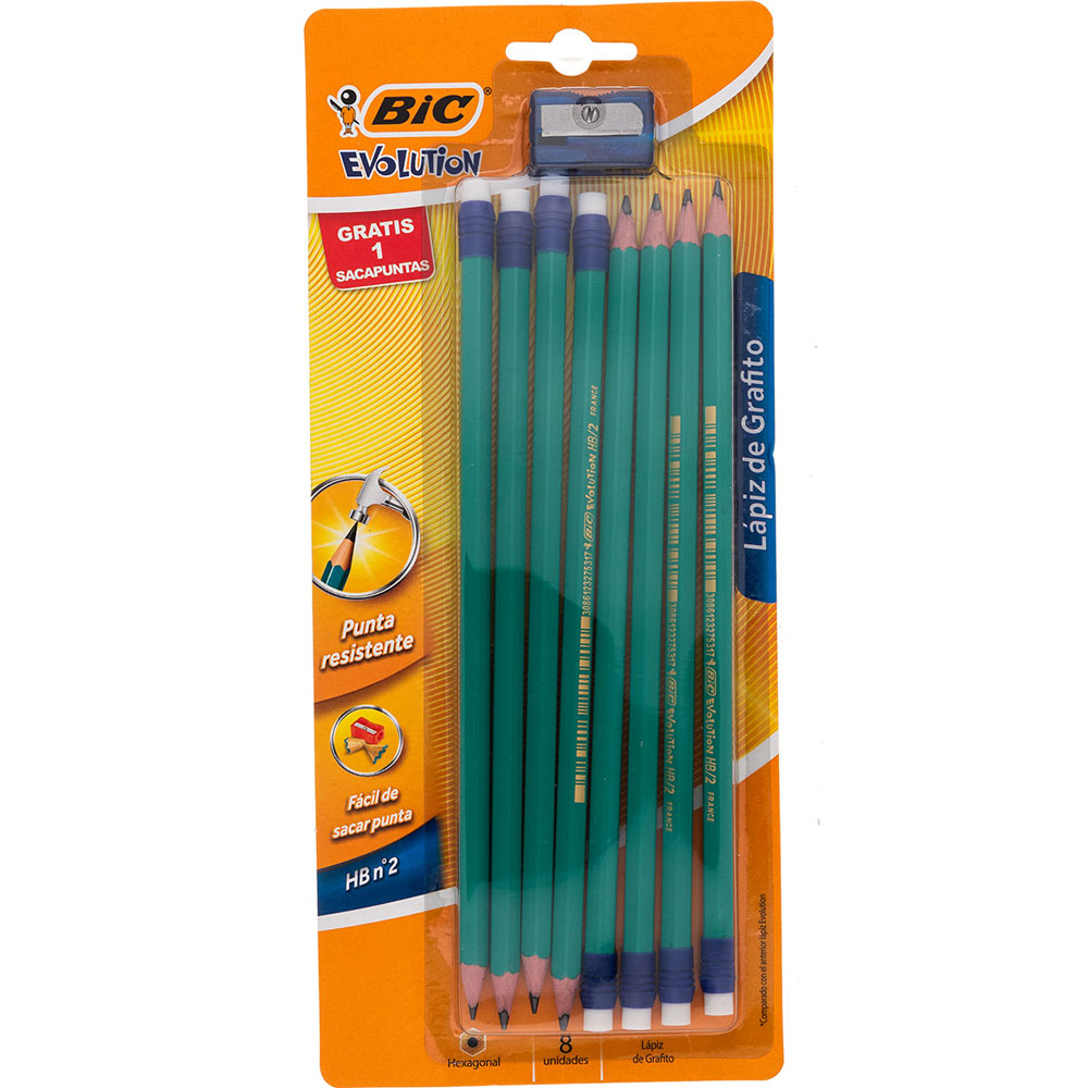 Lápiz Bic Hb 2 Sin Astillas 8 Piezas + Sacapuntas | Lumen