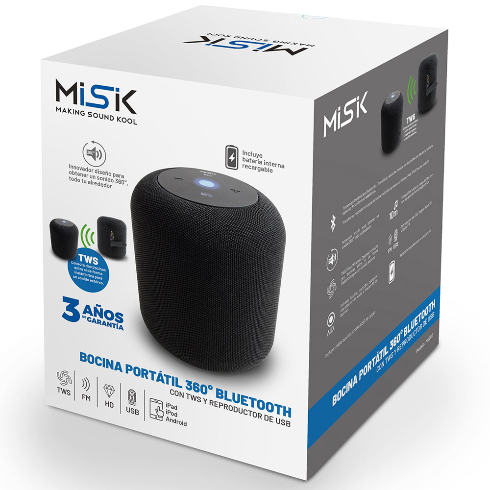 BOCINA MISIK MS207 BLUETOOTH 360 TWS NEGRO | Papelería Lumen