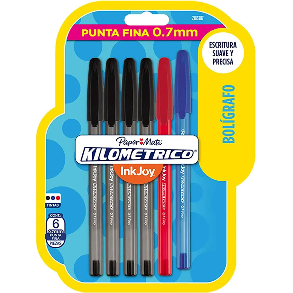 Bolígrafo Paper Mate Kilométrico Punta Fina Colores Básicos Blíster con ...