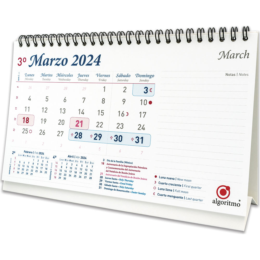 Calendario de escritorio PRA mensual 22x14cm | Papelería Lumen