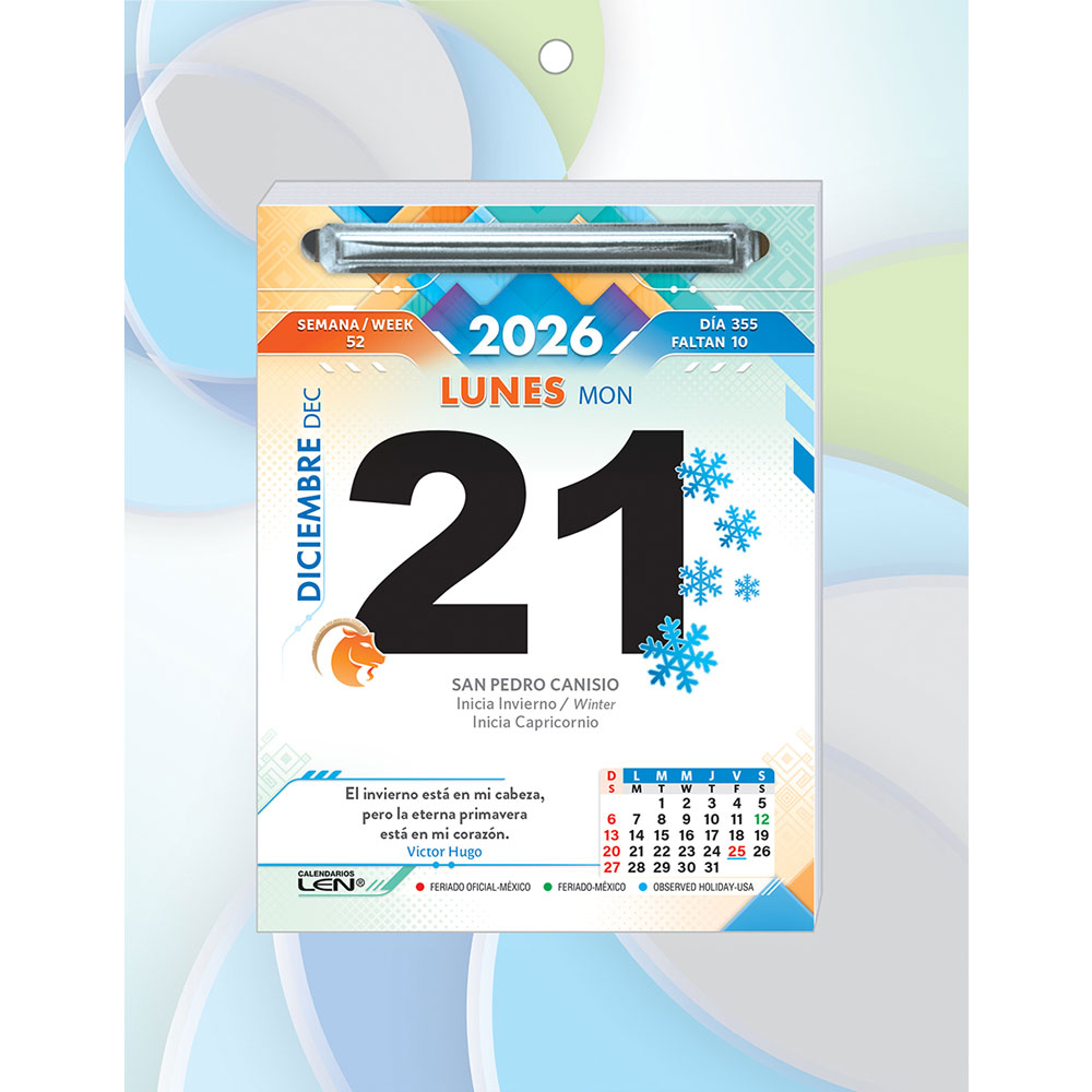 CALENDARIO EXFOLIADOR LEN 2026 | Papelería Lumen