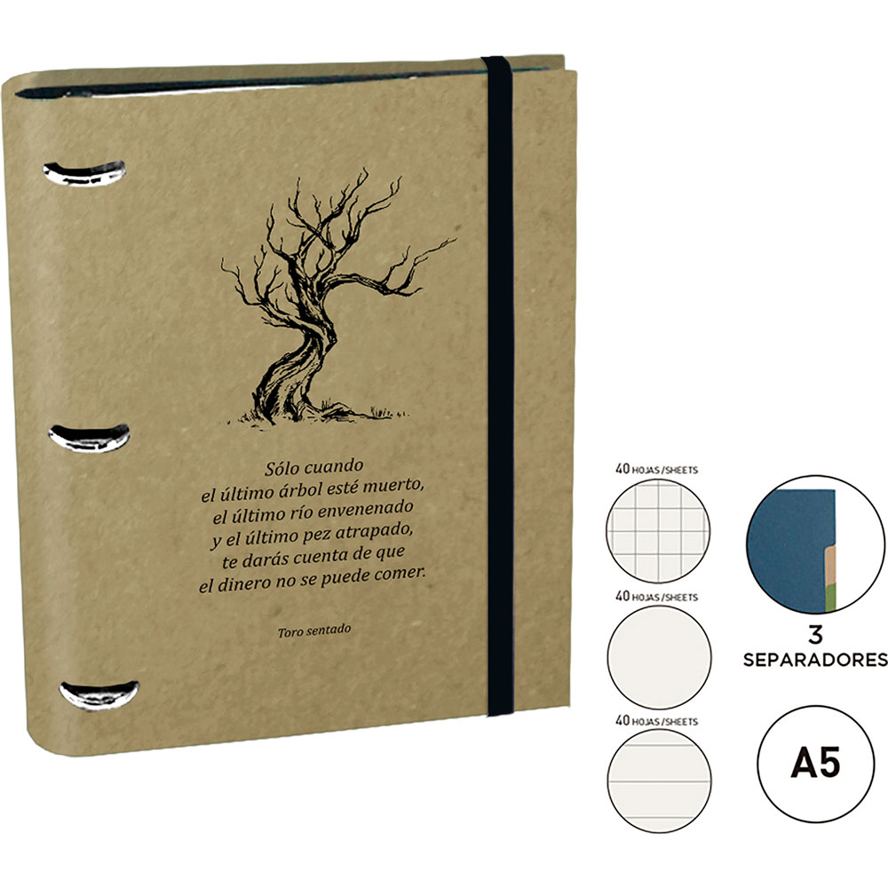 Carpeta juvenil Senfort Eco forma francesa 3 argollas 120 hojas 3° Sep café