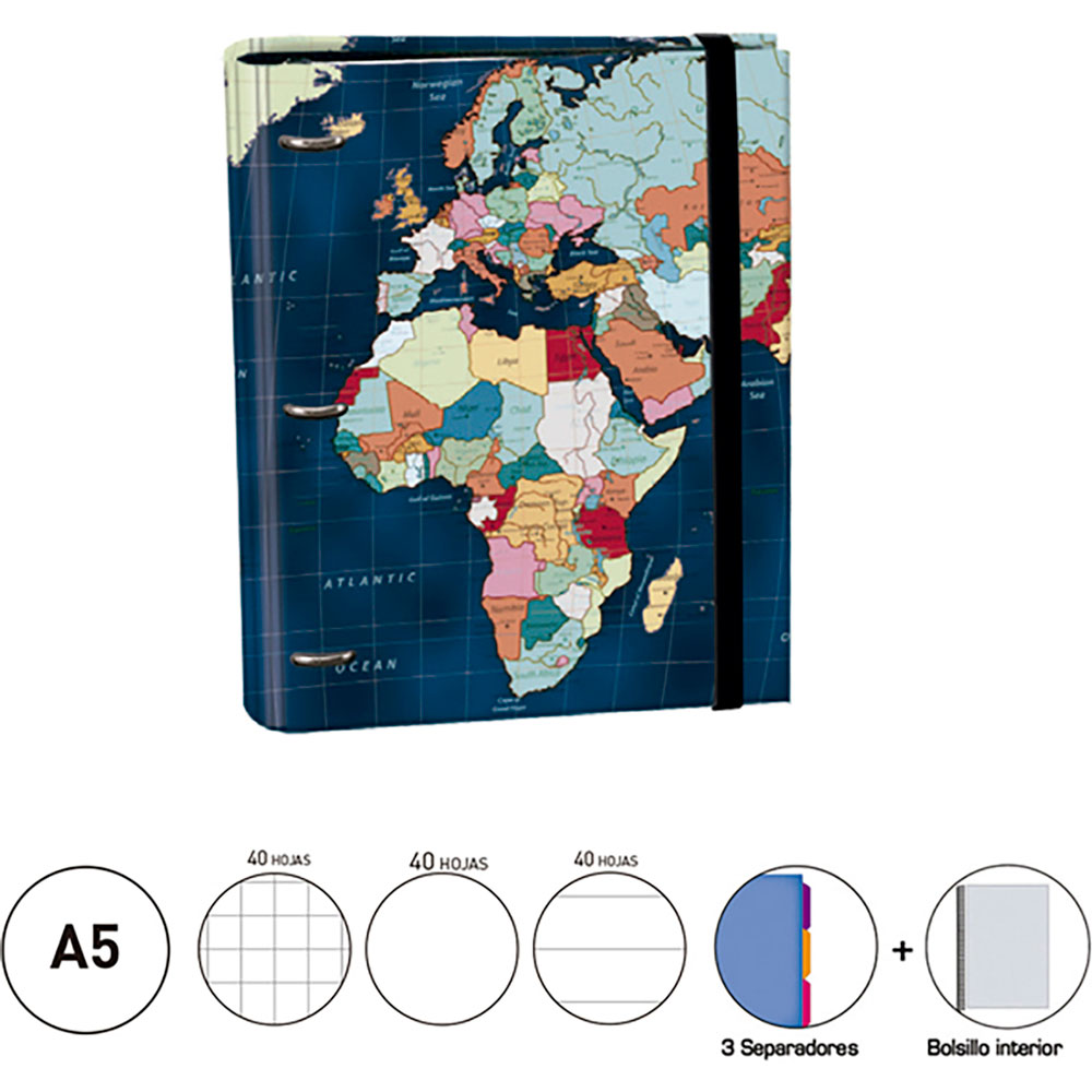 Carpeta juvenil Senfort mapa azul forma francesa 3 argollas 120 hojas 3 ...