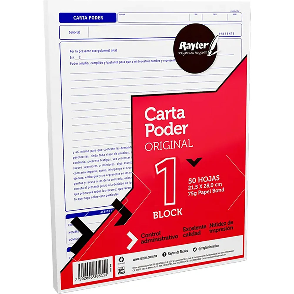Carta Porte Rayter Blanco 50 Hojas Con 2 Piezas | Lumen