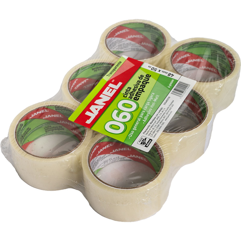 Cinta Empaque Janel Transparente 48mmx50m con 6 piezas| Papelería Lumen