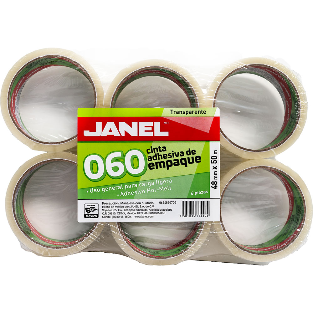 Cinta Empaque Janel Transparente 48mmx50m con 6 piezas| Papelería Lumen