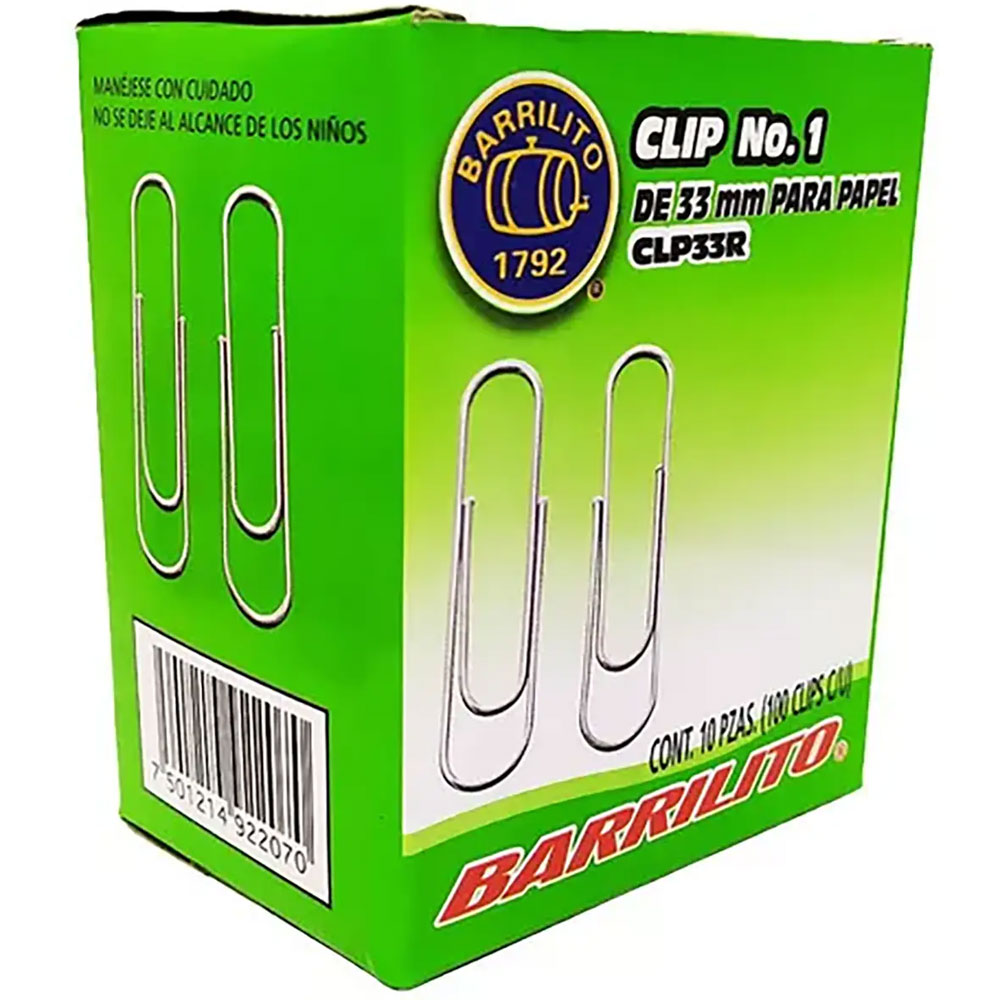 Clips Barrilito Caja con 10 Cajillas No.1 33mm