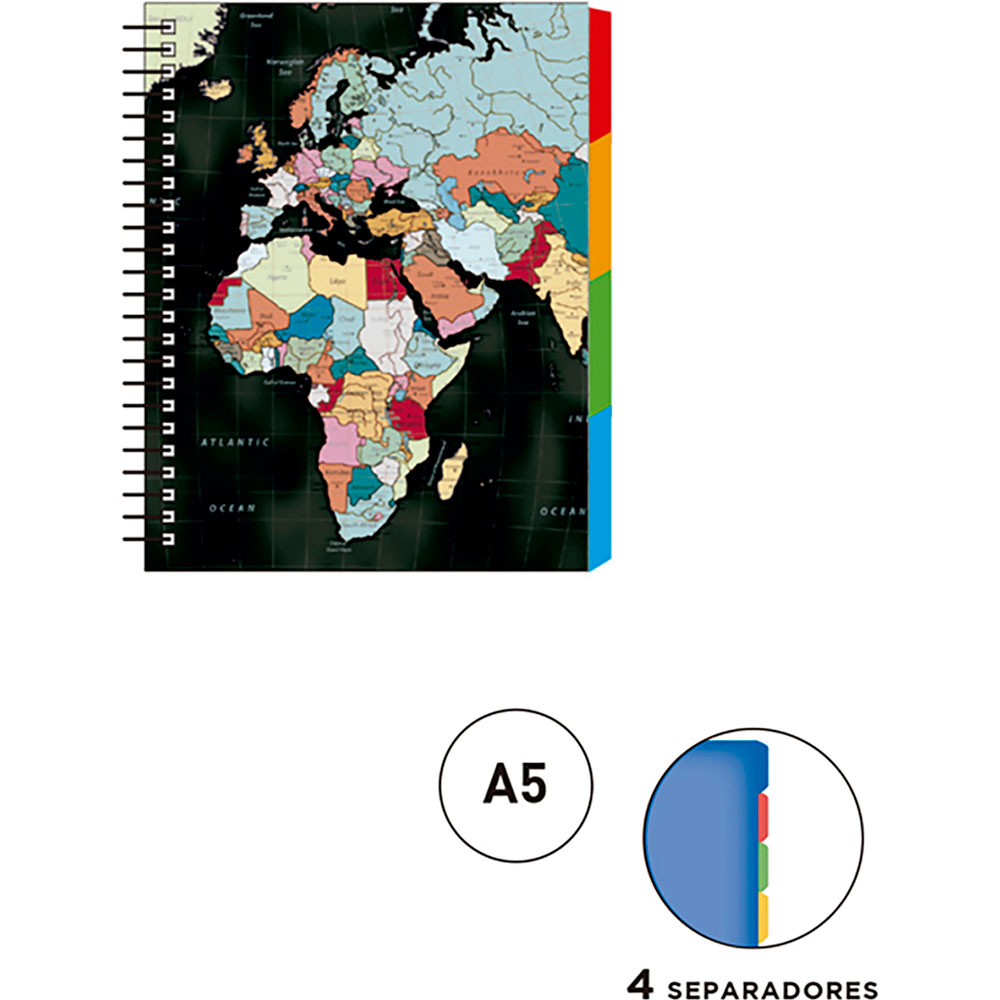 Cuaderno forma francesa Senfort mapa negro espiral cuadro chico 4° Sep ...