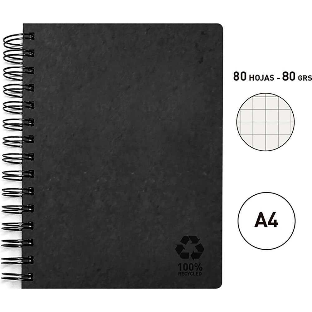 Cuaderno profesional Senfort Eco espiral cuadro chico 80 hojas negro