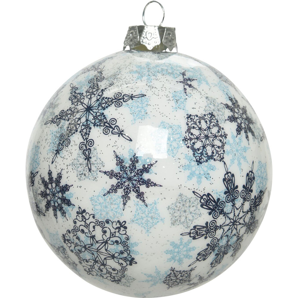 Esfera navidad KMK 740105 8cm blanca azul con copitos | Papelería Lumen