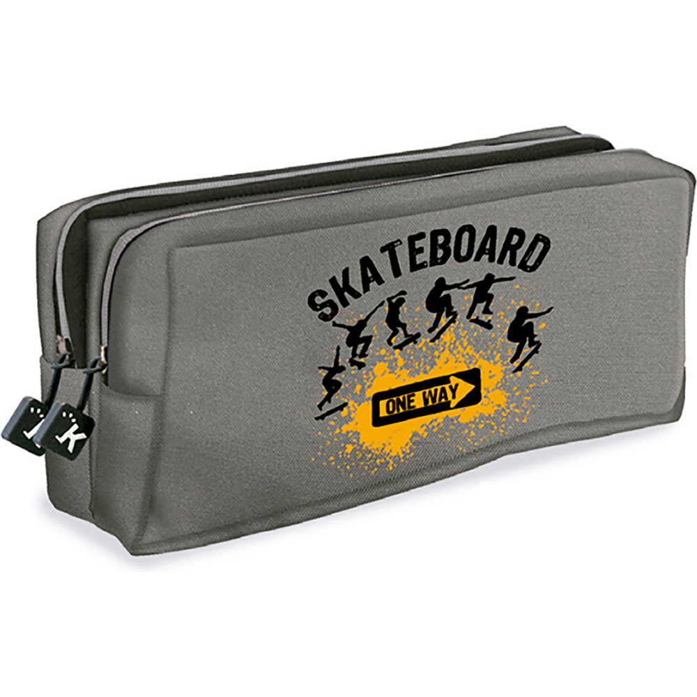 Estuche Escolar Senfort Skateboard One Way Gris