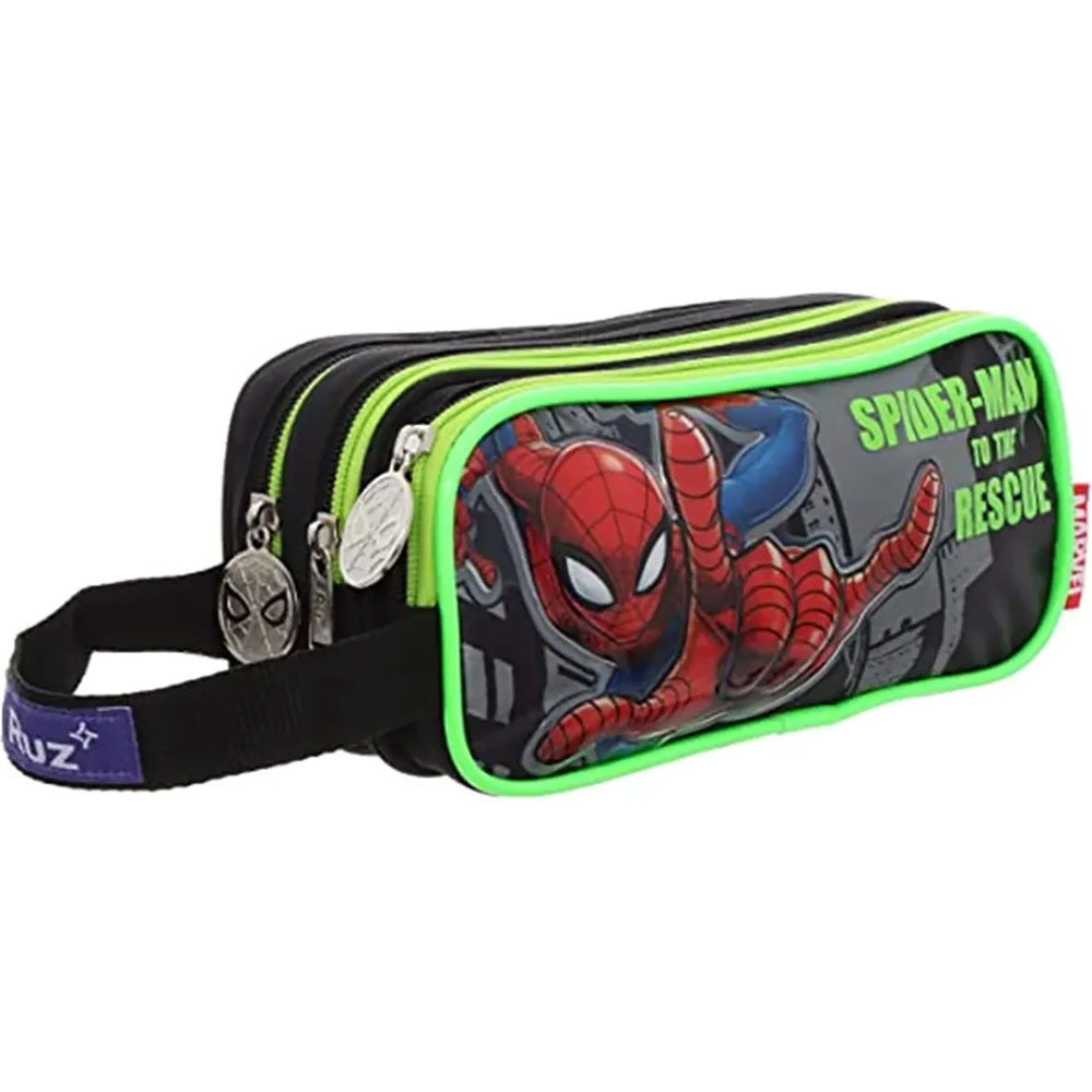 Estuche escolar triple Ruz Marvel Spiderman negro/verde