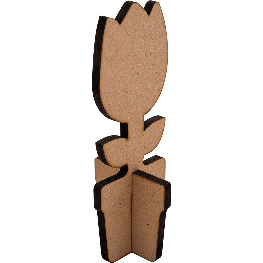 Figura Madera Mdf 15 Cm Flor Tulipan Con Maceta | Papelería Lumen