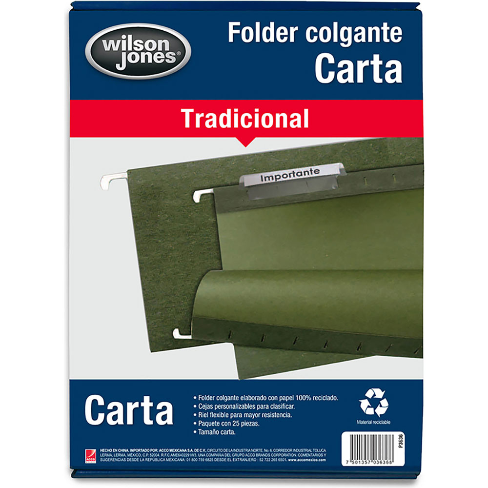 Folder Colgante Wilson Jones Verde Tamaño Carta | Lumen
