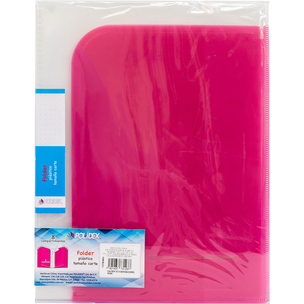 Folder Polidex tamaño carta con 8 Diviones rosa