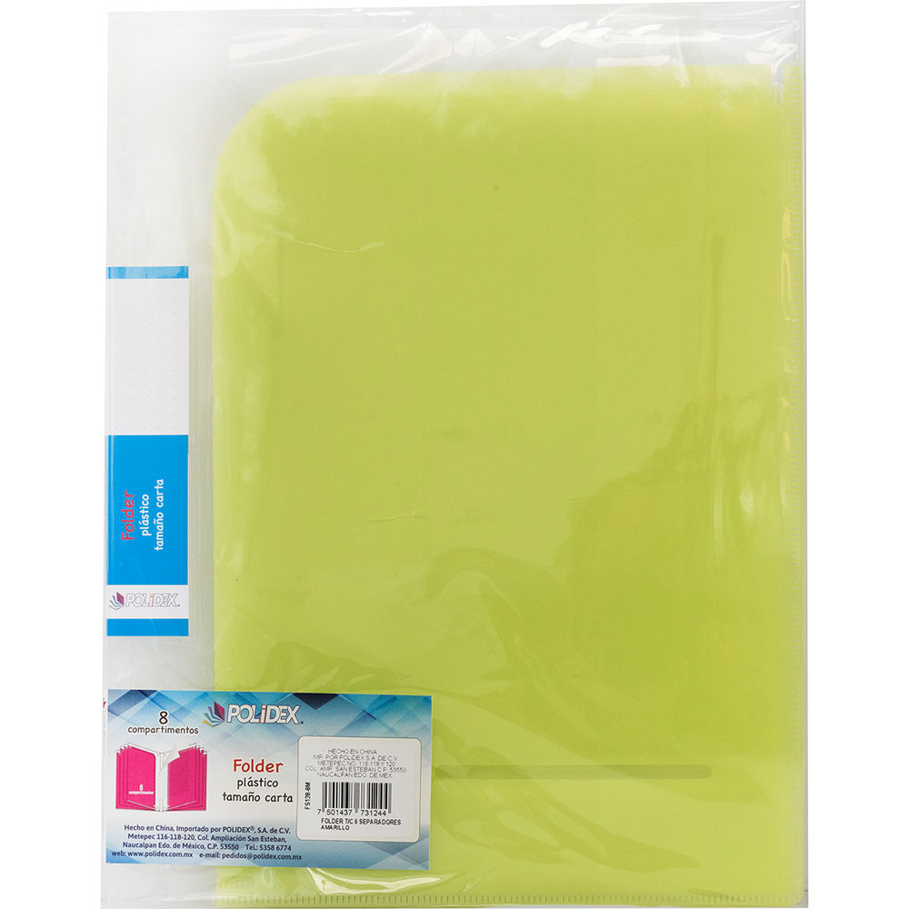 Folder Polidex tamaño carta con 8 Divisiones Amarillo