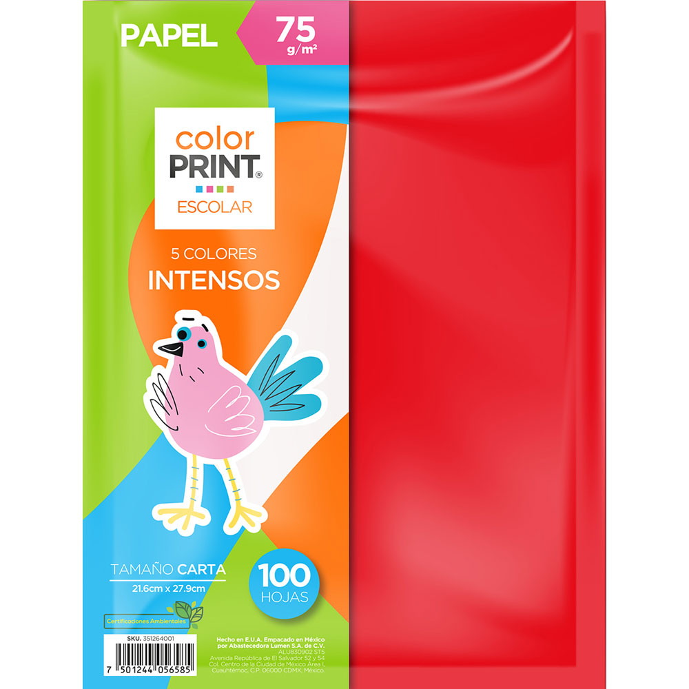 Hojas De Color Color Print T/C 75G Con 100 Hojas 5 Colores Intensos ...