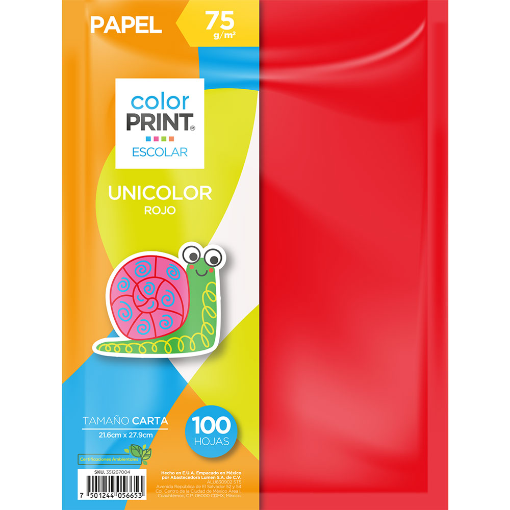 Hojas De Color Color Print T/C 75G Con 100 Unicolor-Rojo | Papelería Lumen