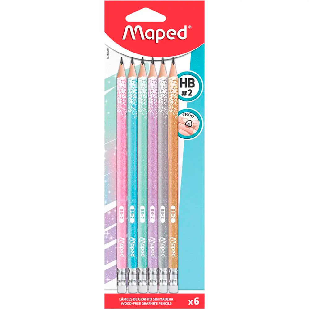 Lapiz Escolar Maped 851803 Glitter 2 Hb Con 6 Piezas | Lumen