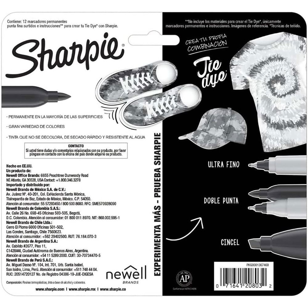 Marcador permanente Sharpie Tie Dye fino blíster con 12 piezas surtido