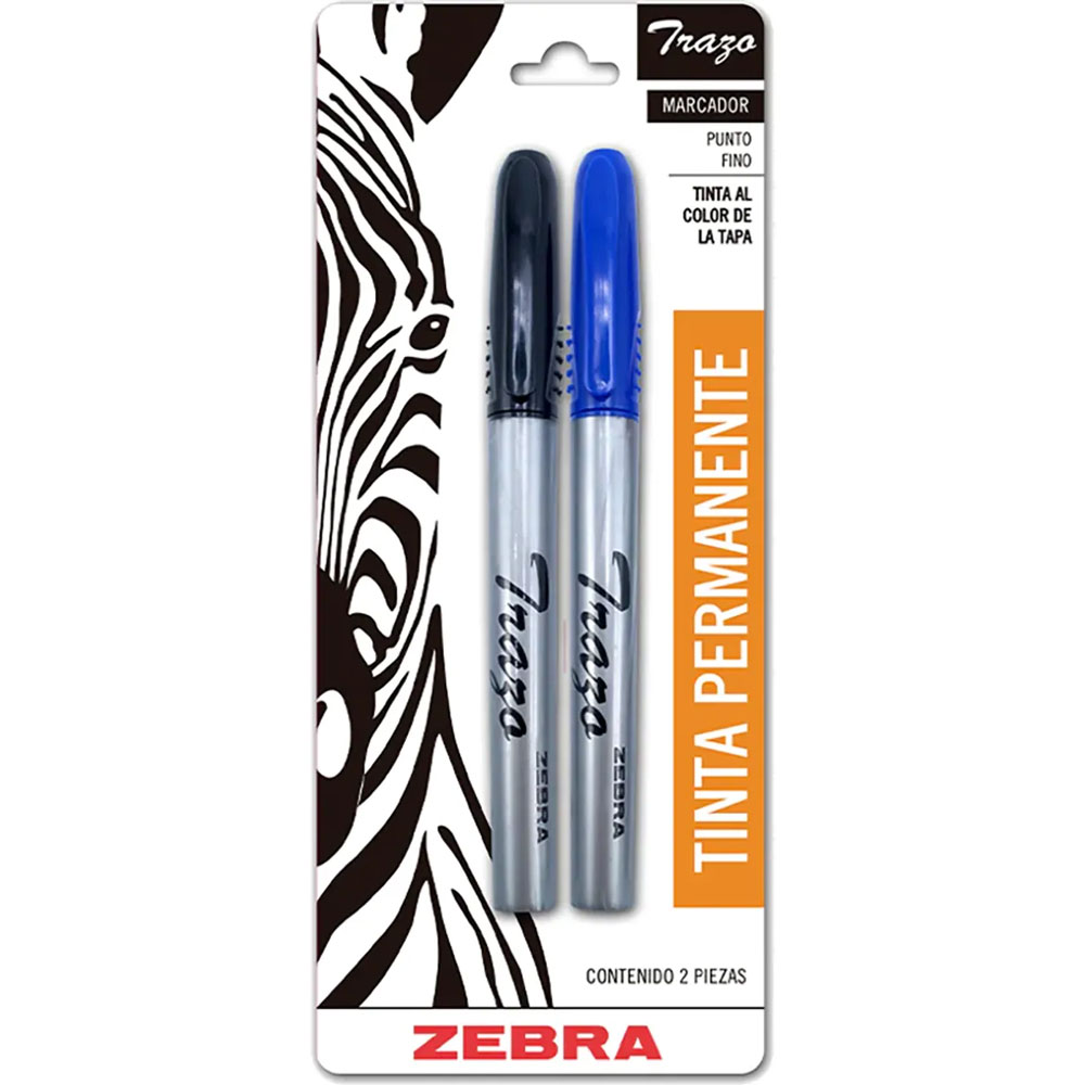 MARCADOR PERMANENTE ZEBRA 4014 TRAZZO FINO BLISTER CON 2 NEGRO/AZUL