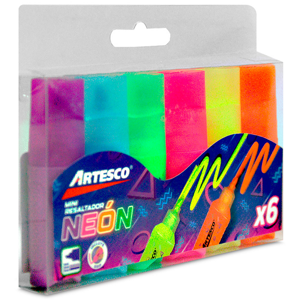 Set 6 Marcatextos Artesco Mini Neón Punta Biselada | Papelería Lumen