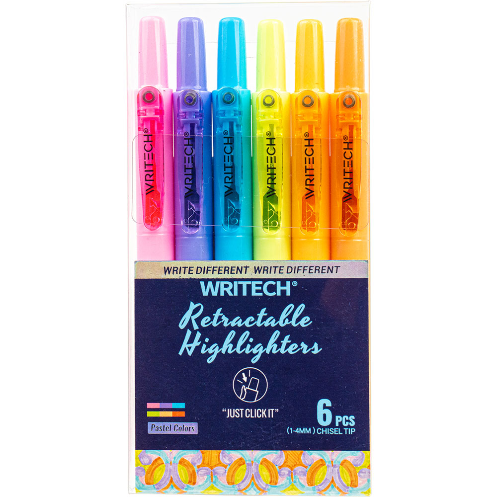Marcatextos Writech Retráctil Punta Cincel Pastel con 6 Piezas ...