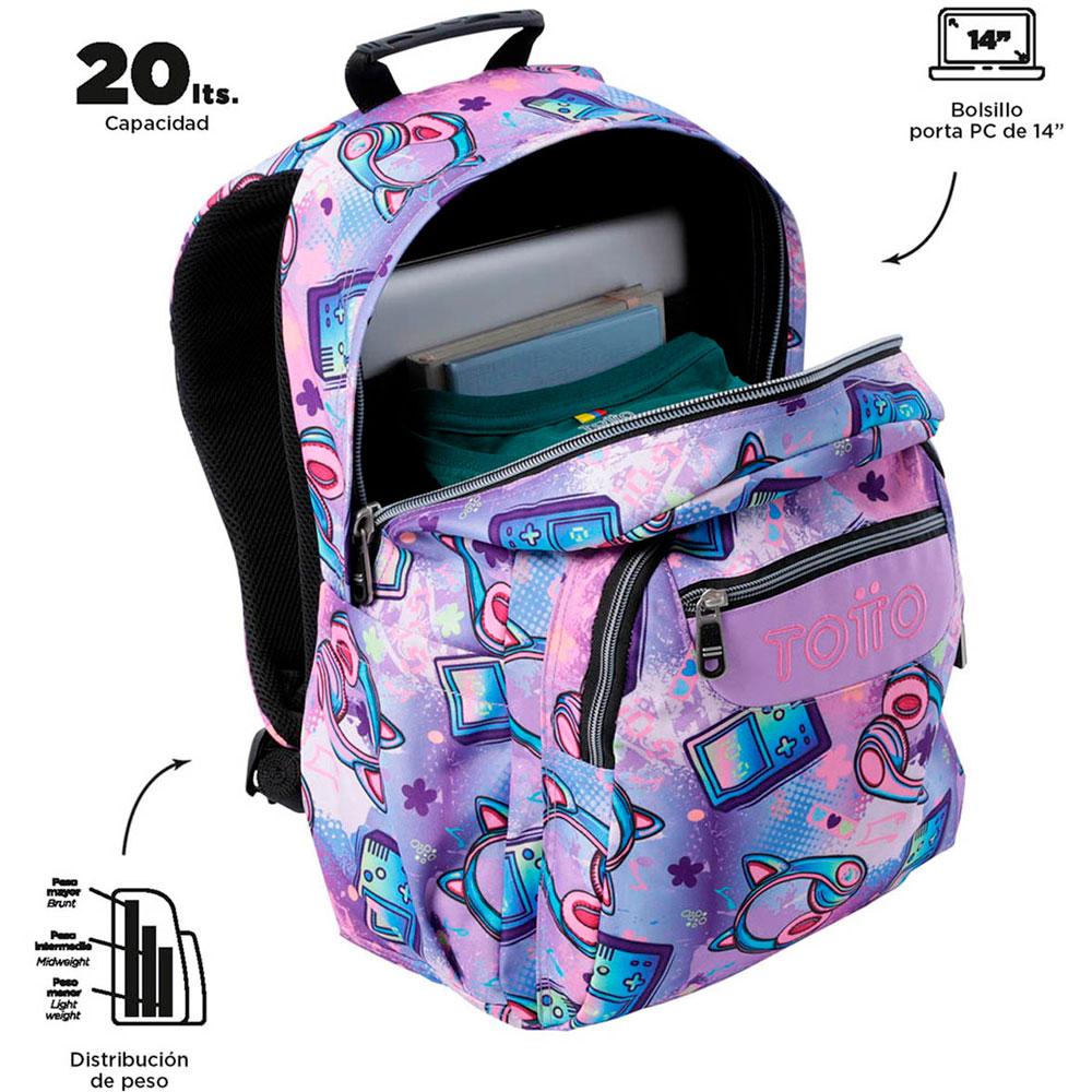 Mochila escolar Totto Acuarela 4Qh Bp Morado