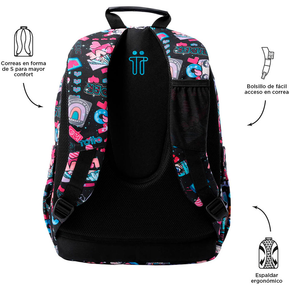 Mochila escolar Totto Acuarela 6Cz Bp negro/Morado