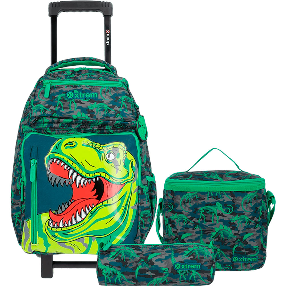 Kit Mochila Con Ruedas Xtrem New Run Dinosaurio 3 Piezas | Papelería Lumen