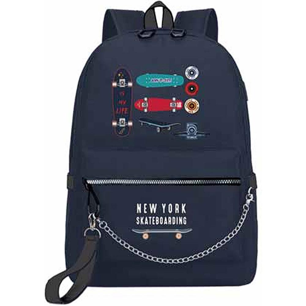 Mochila Juvenil Senfort Skateboard con Cadena Azul | Papelería Lumen