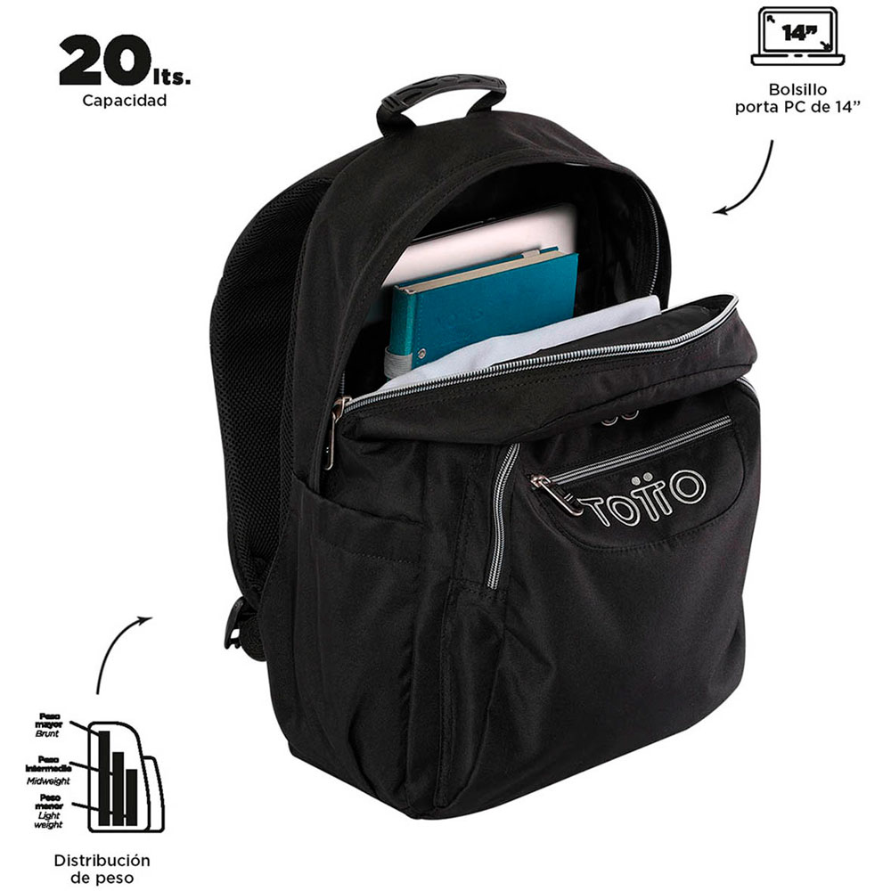 Mochila juvenil Totto Acuarela N01 Bp negro