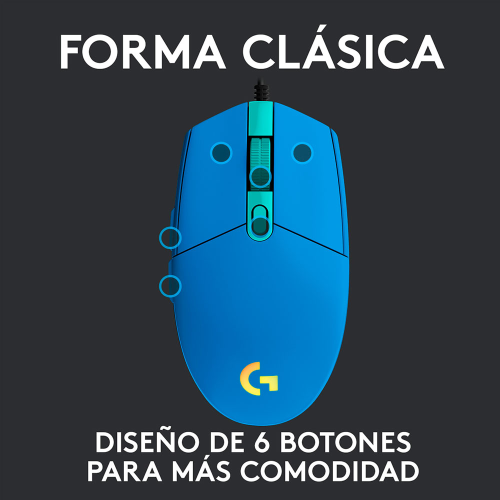 MOUSE GAMING LOGITECH G203 LIGHTSYNC GAMING AZUL - lumen.com.mx