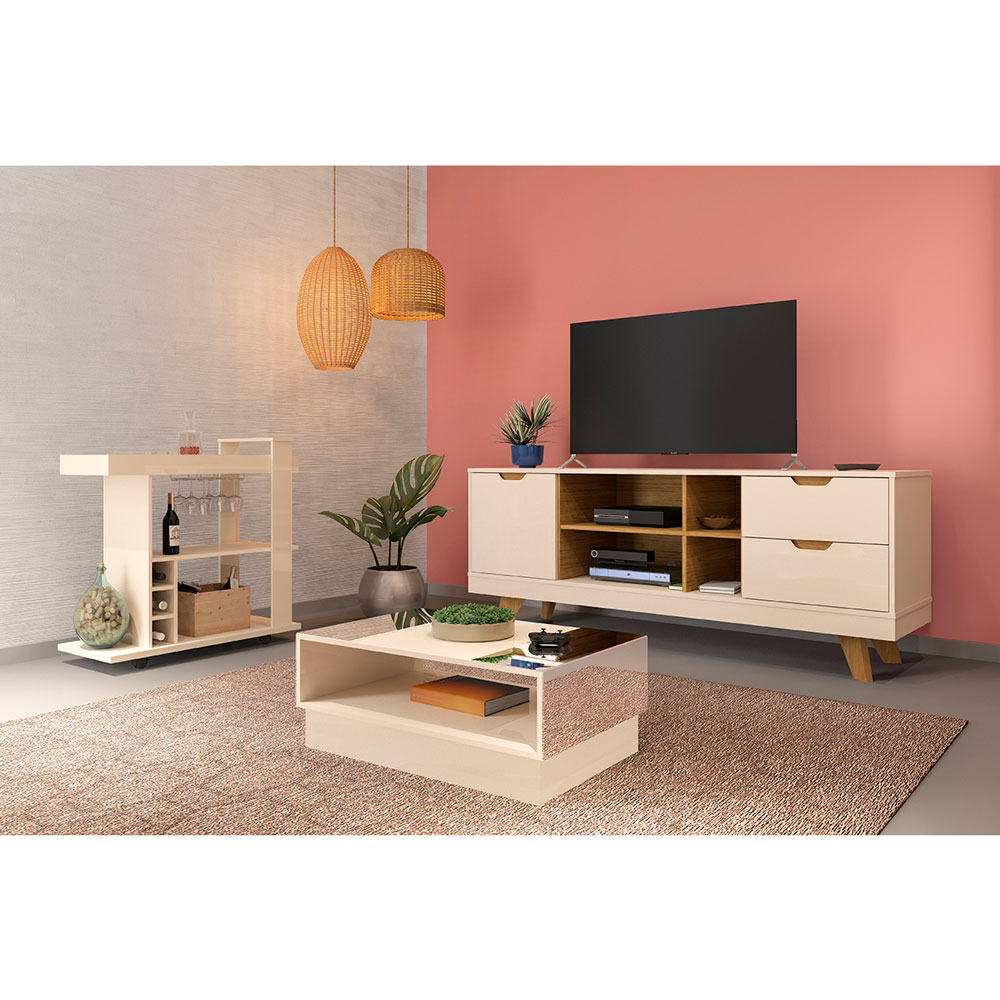 Mueble Para TV Bertolini Michigan Blanco/Roble | Papelería Lumen