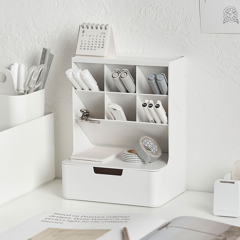 ORGANIZADOR DE ESCRITORIO SYSMAX 9 ESPACIOS 1 CAJÓN GRIS - lumen.com.mx