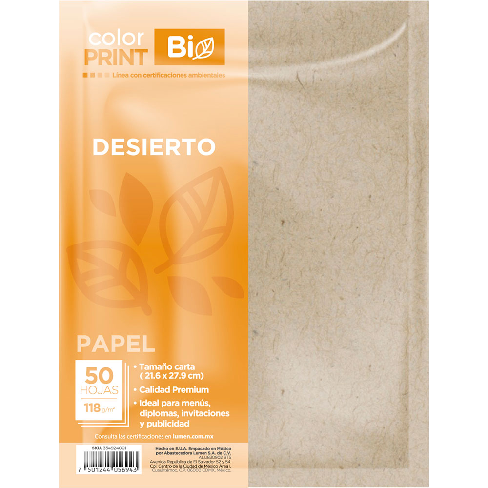 Papel Texturizado Cortado Color Print Bio Ecologico Fino T/C 118 Gr Con 50 Desierto