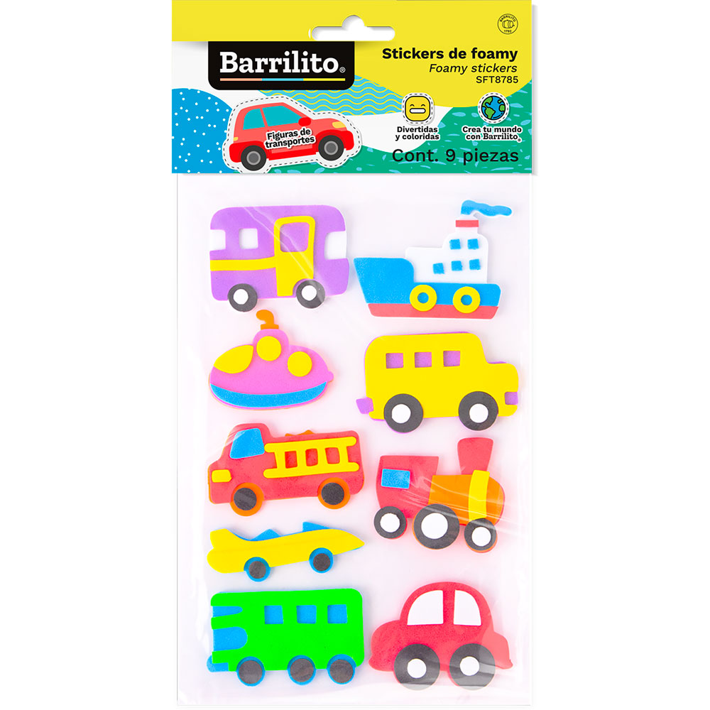 Stickers de Foamy Barrilito Transportes Paquete con 9 | Papelería Lumen