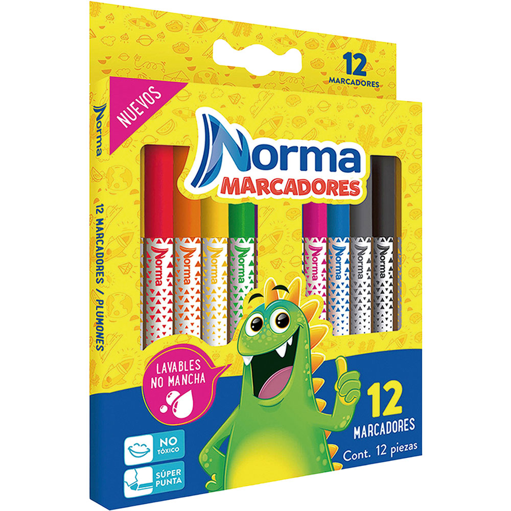 Marcadores Escolares Norma Lavables con 12 Colores | Papelería Lumen