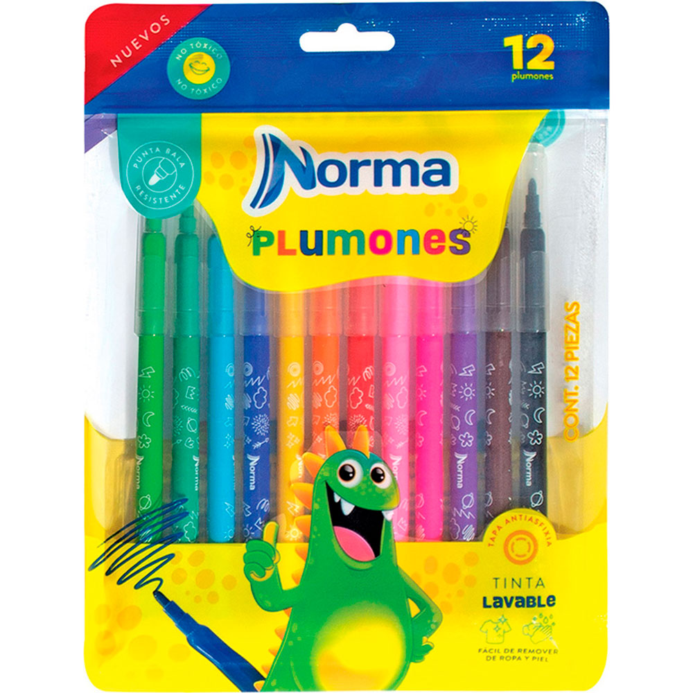 Plumon Escolar Norma Punta Bala Lavable Con 12 Piezas | Lumen